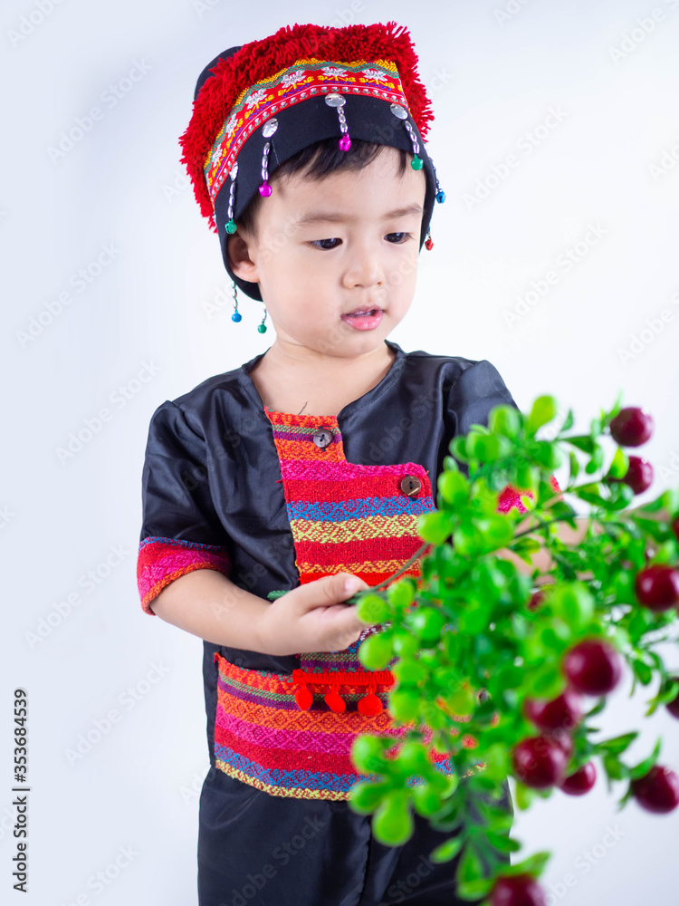 Hmong children little girls wearing traditional dress on white ...