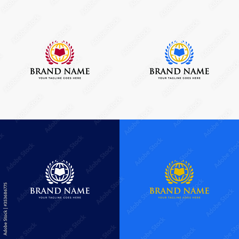 World leaf book abstract modern university logo design vector template ...