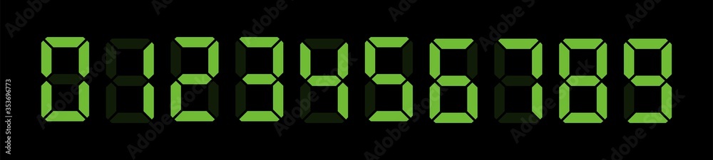 Digital clock number set. Led digit set. Electronic figures. Vector ...