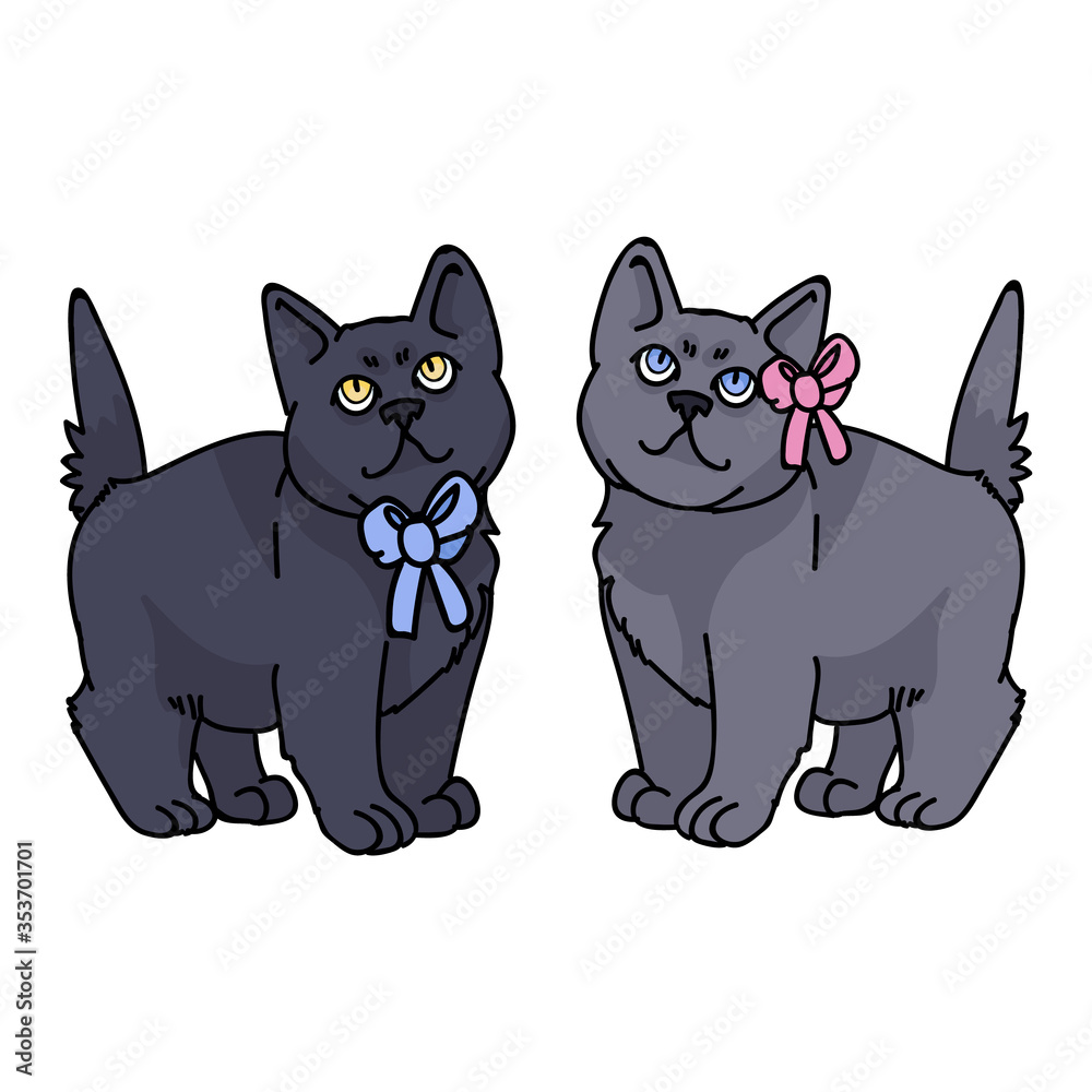 Cute cartoon British Shorthair boy and girl kitten vector clipart ...