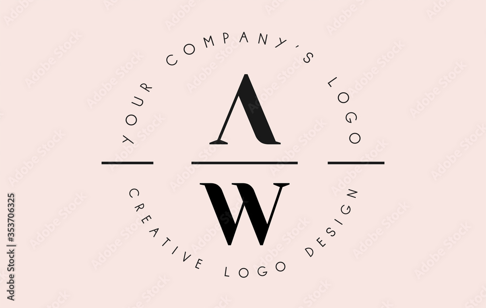 Letters AW A W Logo set as a stamp or personal signature. Simple AW ...