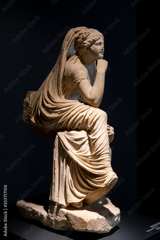 Rome, Italy - January, 8, 2020. Ancient statues on display of National ...