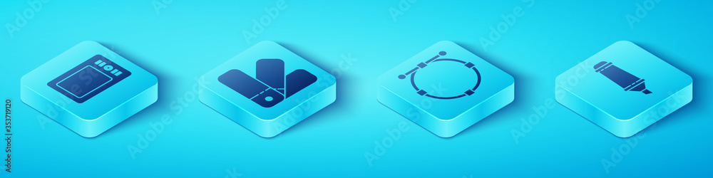Set Isometric Graphic tablet, Color palette guide, Marker pen and Circle with Bezier curve icon ...