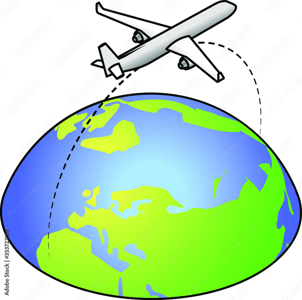 A jet plane flying over the northern hemisphere of the planet Earth ...