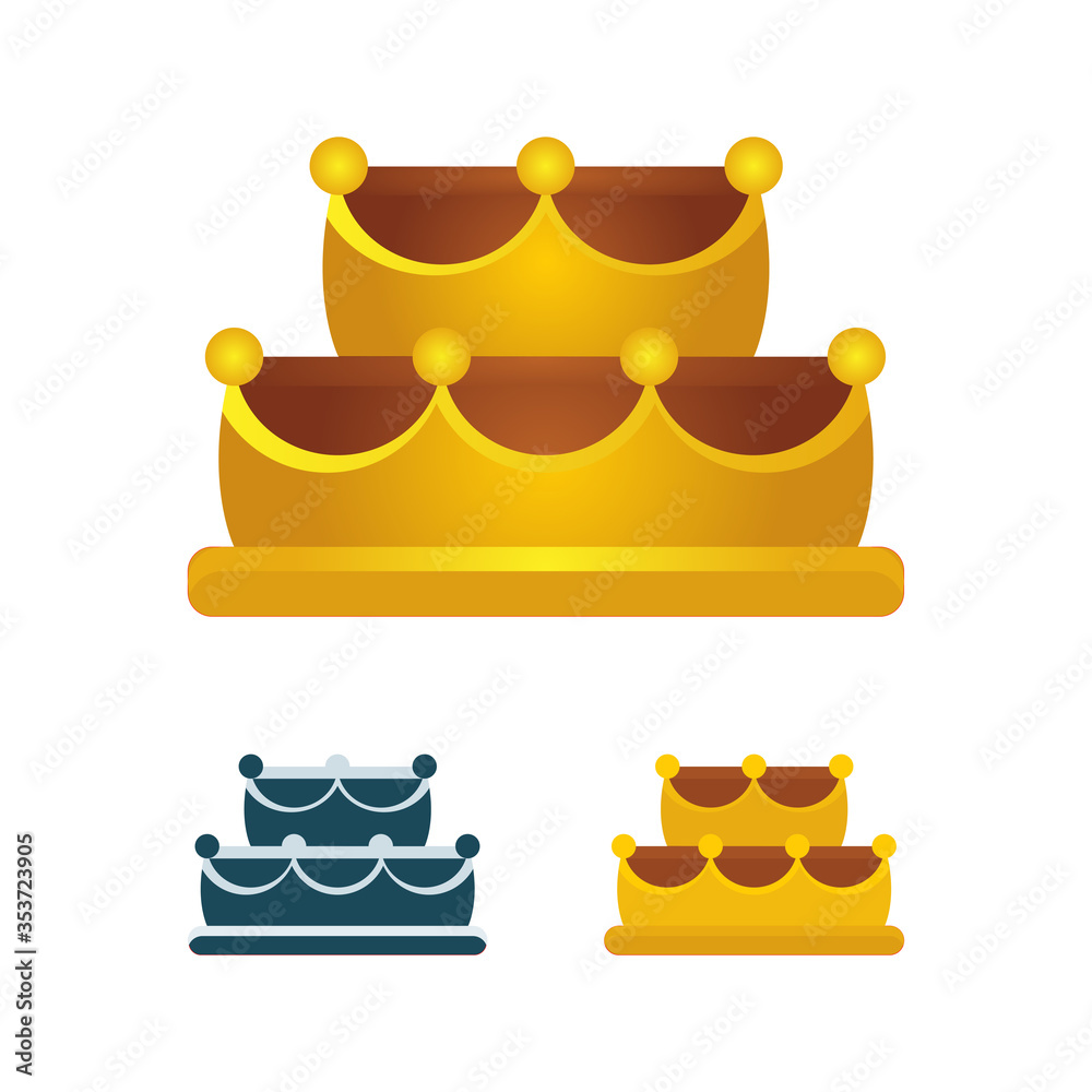Cake. Crown shaped cake vector illustrations set. Сonfectionery, cookie ...