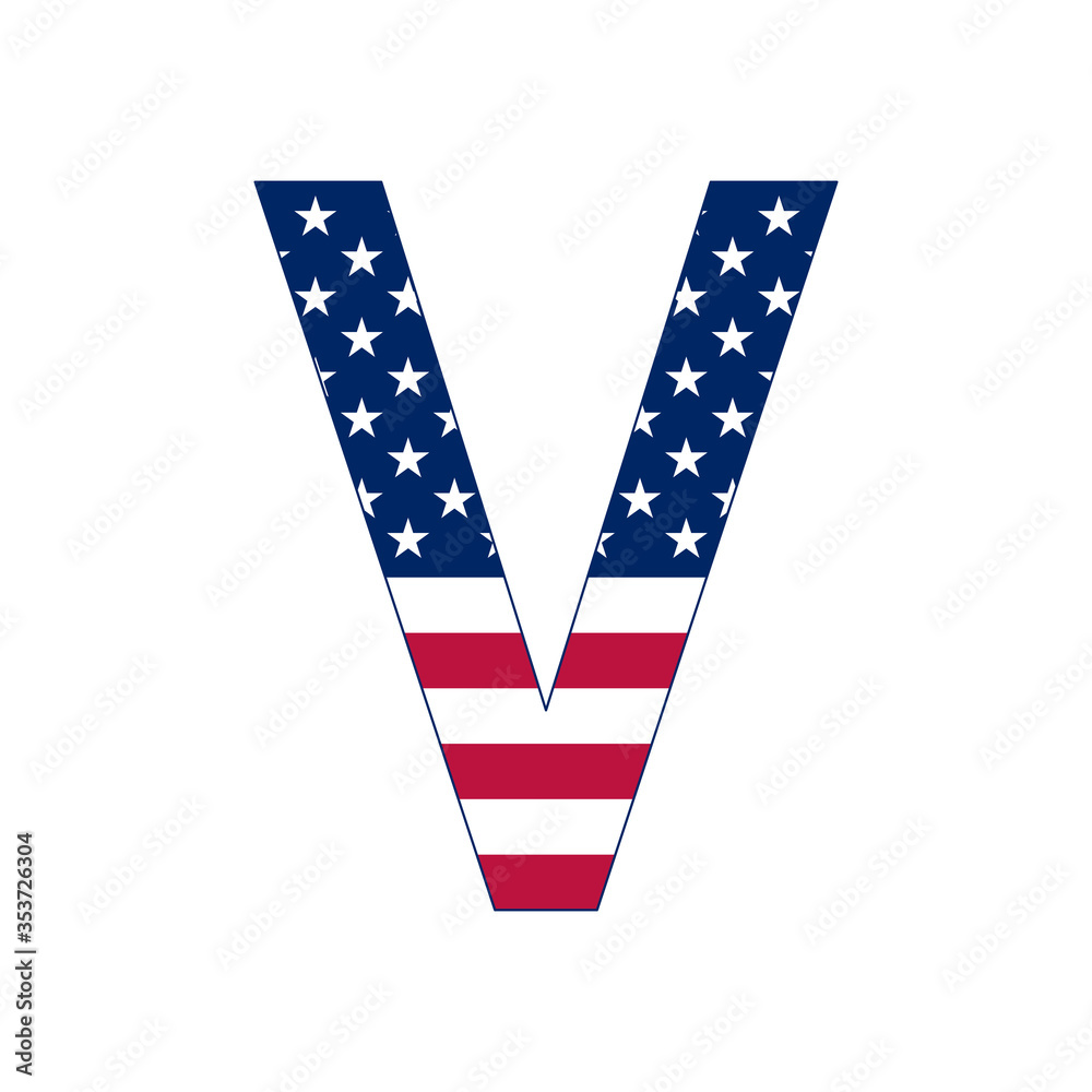 Letter V with stars and stripes. American flag lettering font. Vector ...