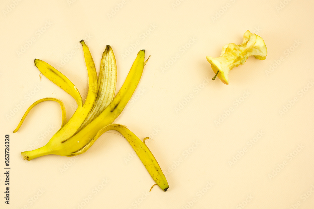 banana peel and apple core, food waste, garbage and food leftovers ...