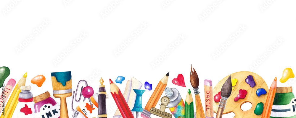 Hand-drawn watercolor illustration border on white background with ...