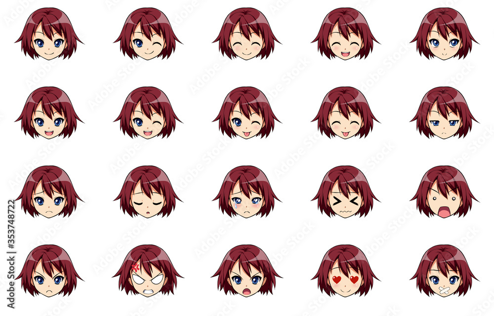 Set of emoticons in anime style Stock Illustration | Adobe Stock