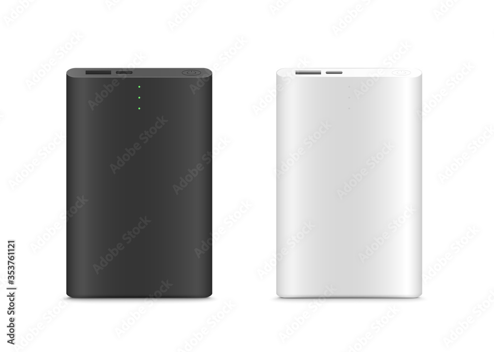 Power bank Mockup isolated on white background. Black and white color ...