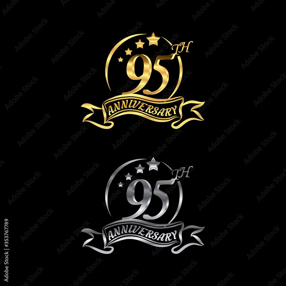 Anniversary vector unusual label Gold and Silver color. ninety-five ...
