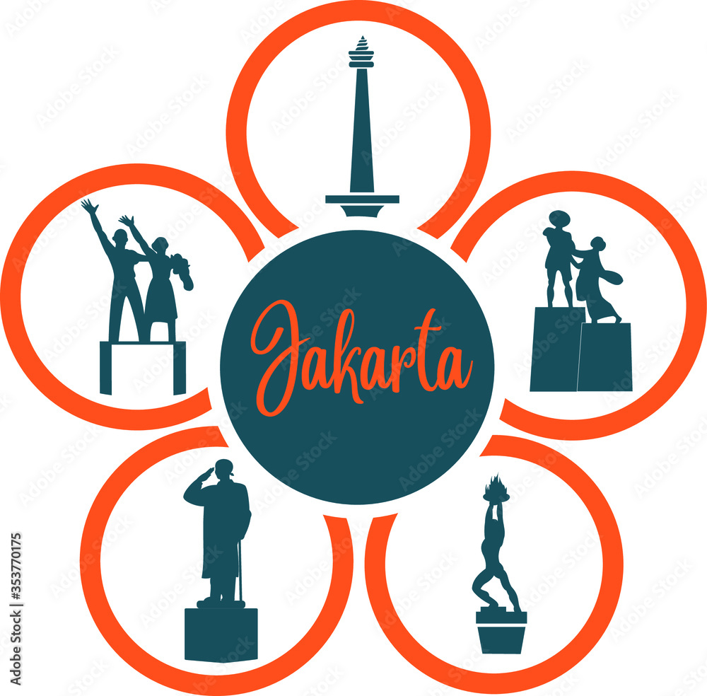 Vetor de Text Jakarta with Statue Icon in Jakarta City, Monas Monument ...