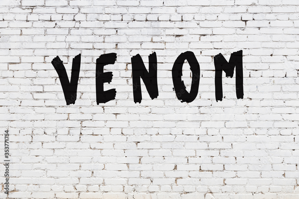 Photo & Art Print Word venom painted on white brick wall, iushakovsky
