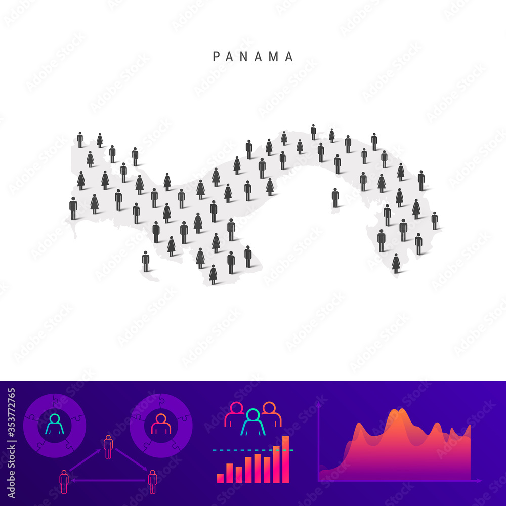 Panama people icon map. Detailed vector silhouette. Mixed crowd of men ...