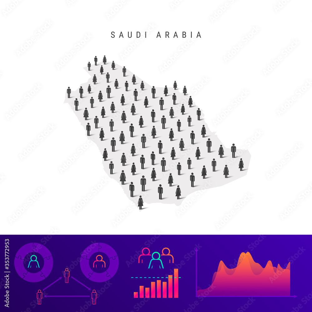 Saudi people icon map. Detailed vector silhouette. Mixed crowd of men ...