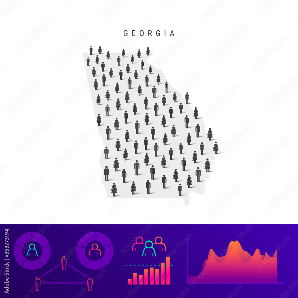 Georgia people map. Detailed vector silhouette. Mixed crowd of men and ...