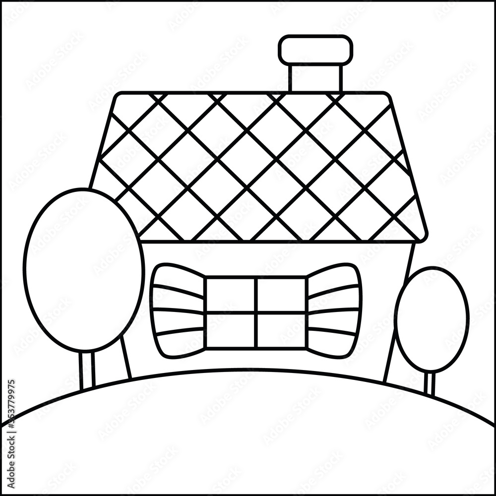 Simple house cartoon illustration no color for kid colorbook Stock ...