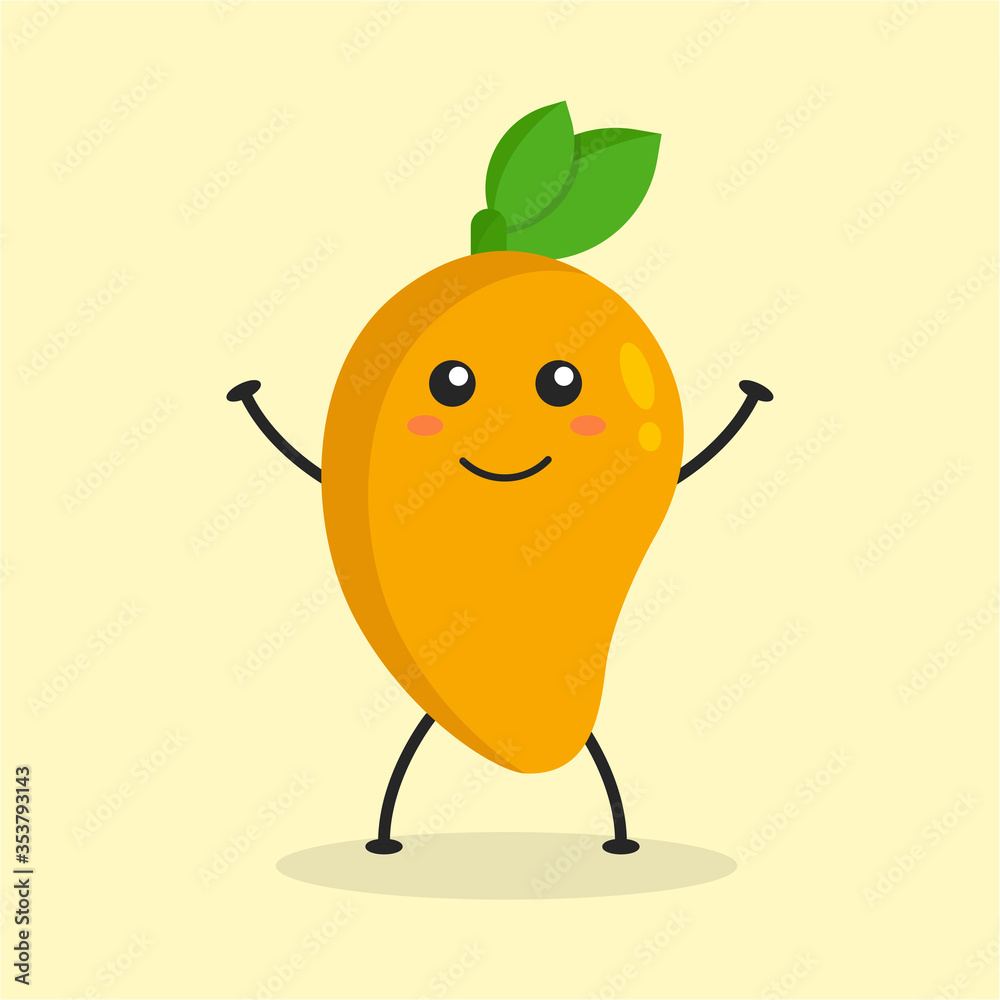 Cute Flat Cartoon Mango Illustration. Vector illustration of cute mango ...