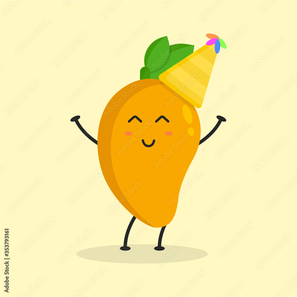 Cute Flat Cartoon Mango Illustration. Vector illustration of cute mango ...