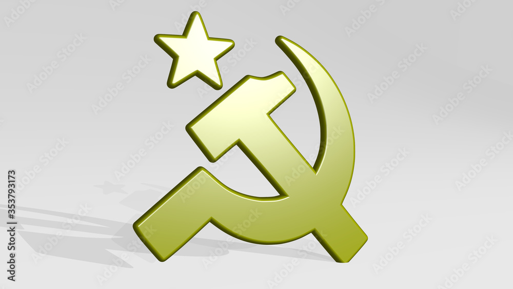 Soviet union symbol on the wall. 3D illustration of metallic sculpture ...