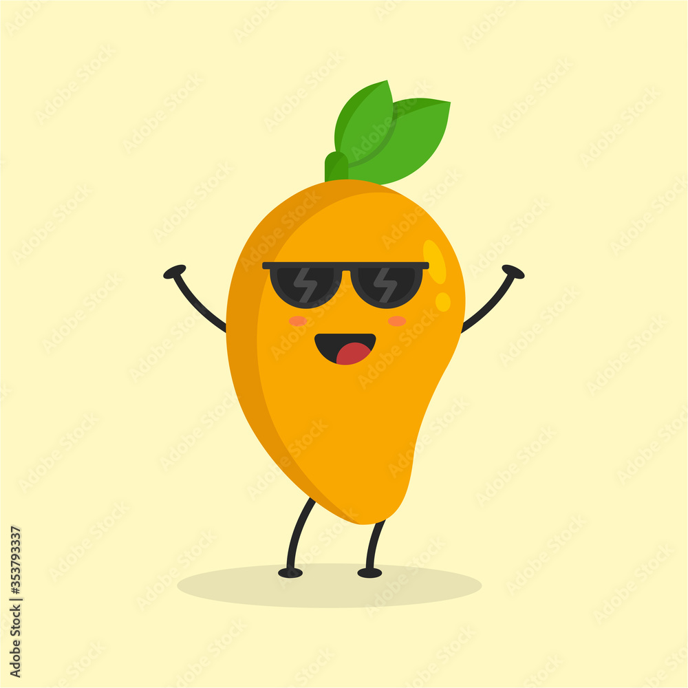 Cute Flat Cartoon Mango Illustration. Vector illustration of cute mango ...