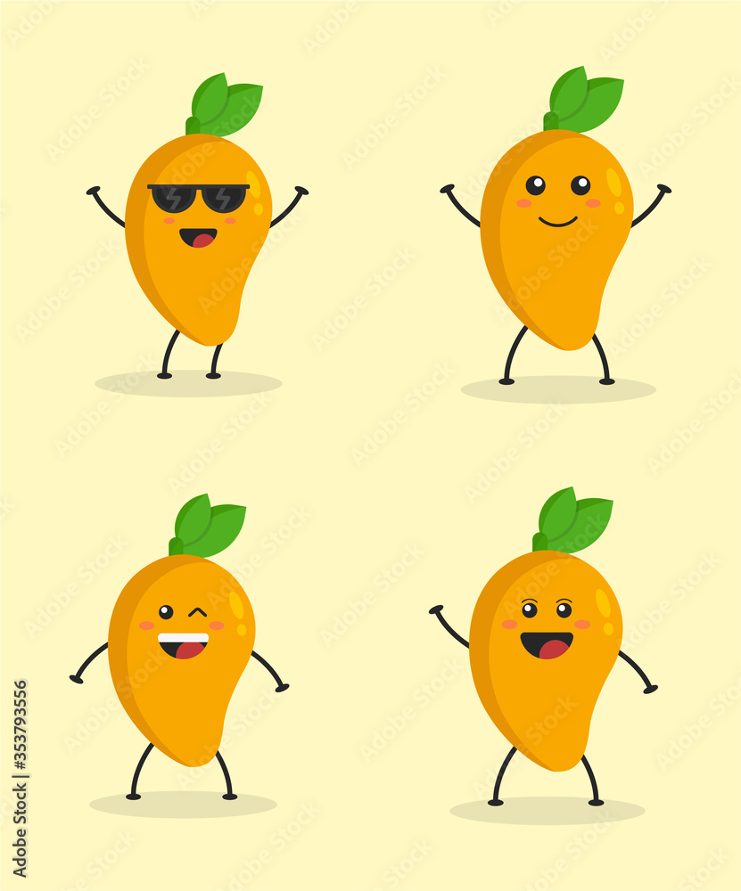 Cute Flat Cartoon Mango Illustration. Vector illustration of cute mango ...