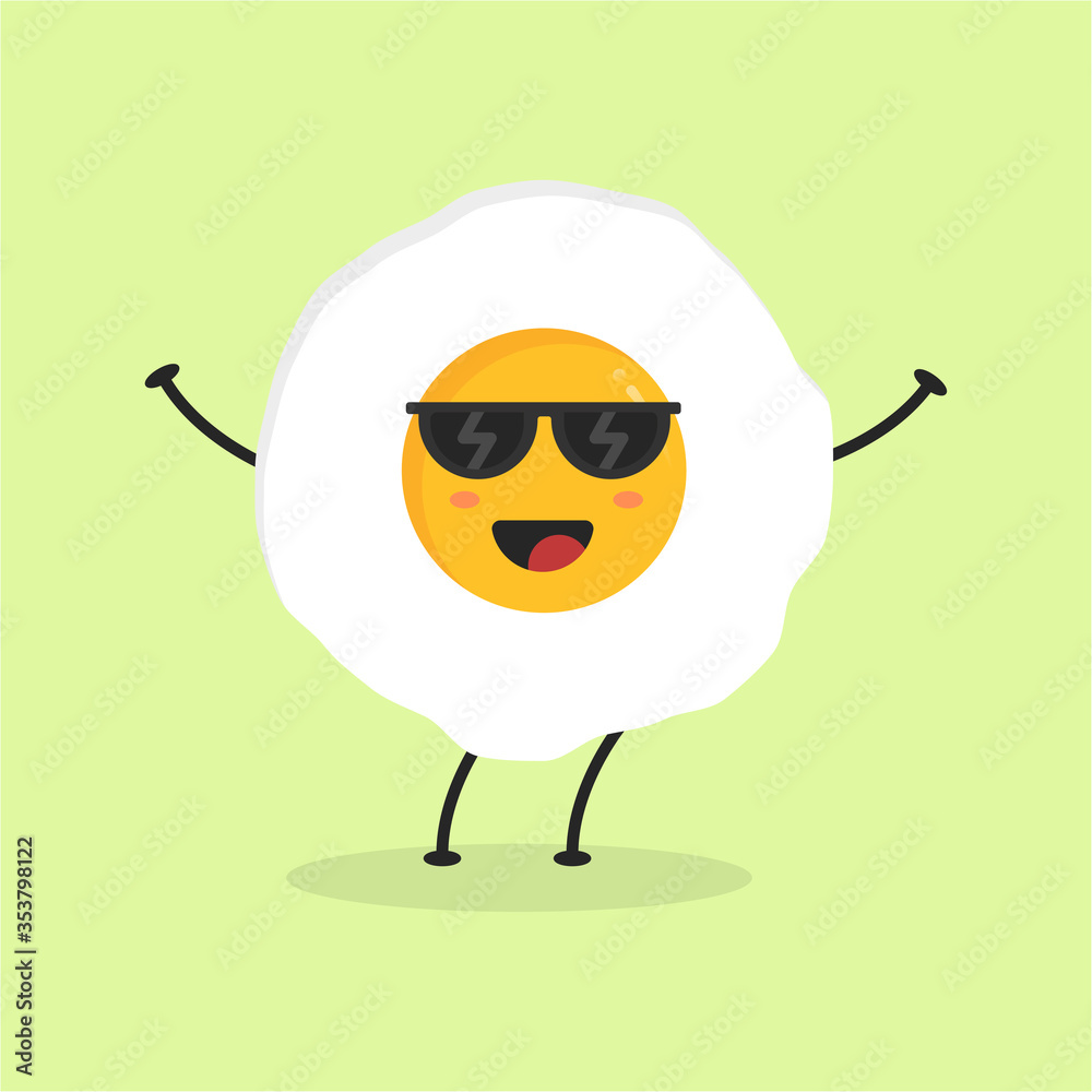Cute Flat Cartoon Fried Egg Illustration. Vector illustration of cute fried egg with smilling ...