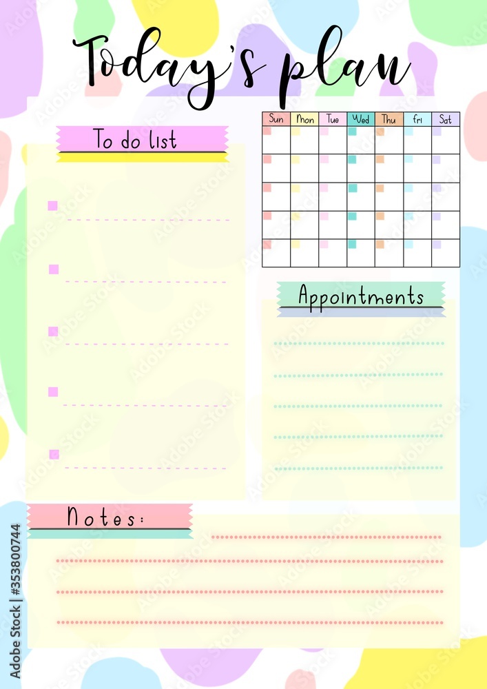Today’s plan, Daily planner, Day plan with To do list, Appointments ...