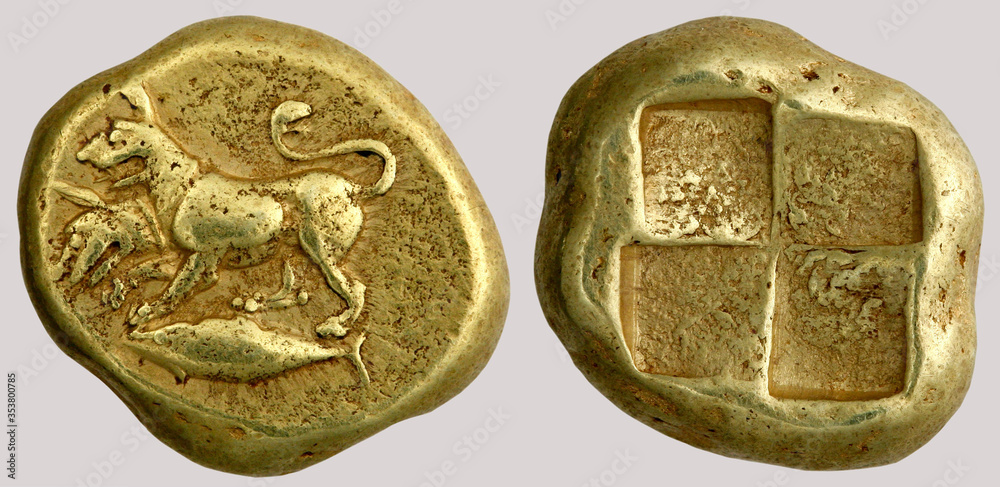 Aureus (Greece Gold Coin), Obverse: Cerberus, the three-headed hound ...