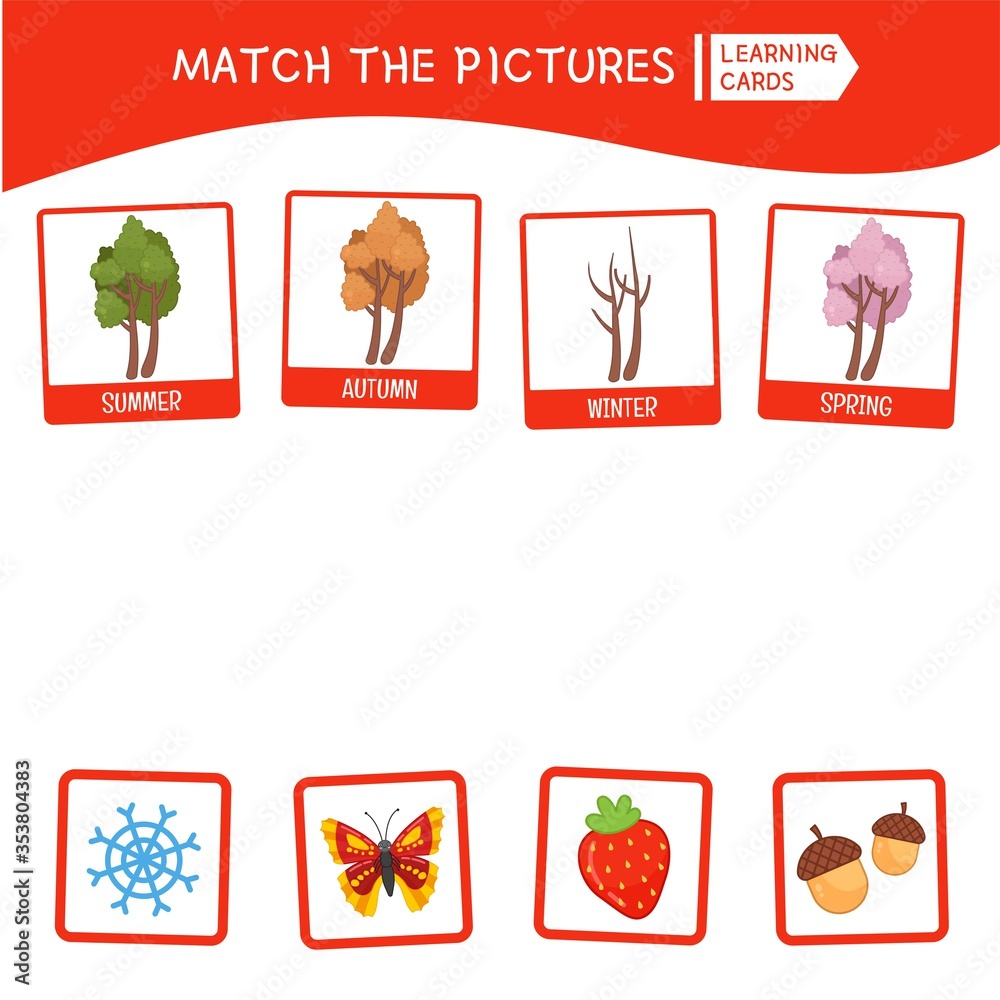 Matching children educational game. Match seasons and objects. Activity ...