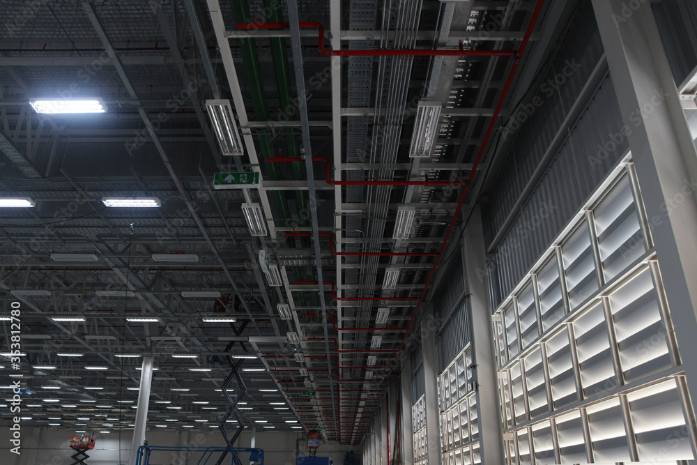 Lighting fixture ,fire protection pipe installation under pipe rack at ...