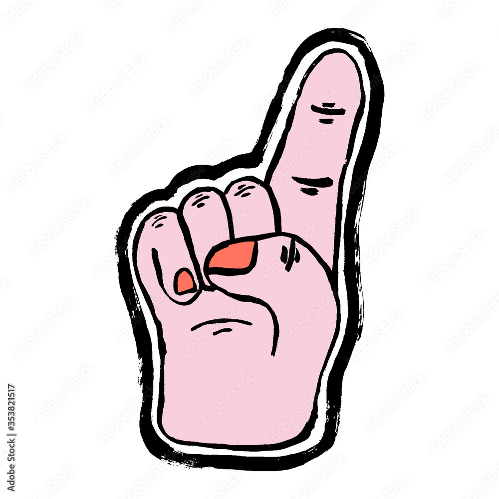 Hand drawn of young person raising and lifting index finger up. One ...