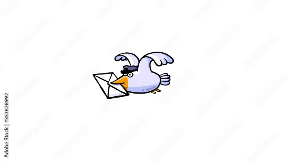 Cartoon carrier pigeon flying with envelope. Postman animal. Message ...