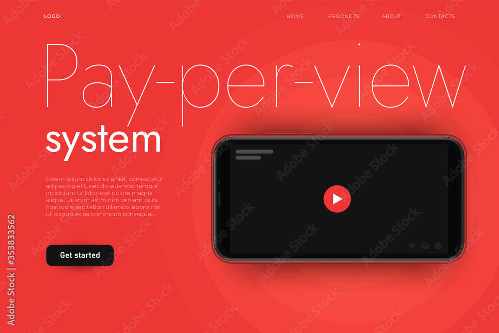 Pay per view advertisement illustration with realistic smartphone and ...