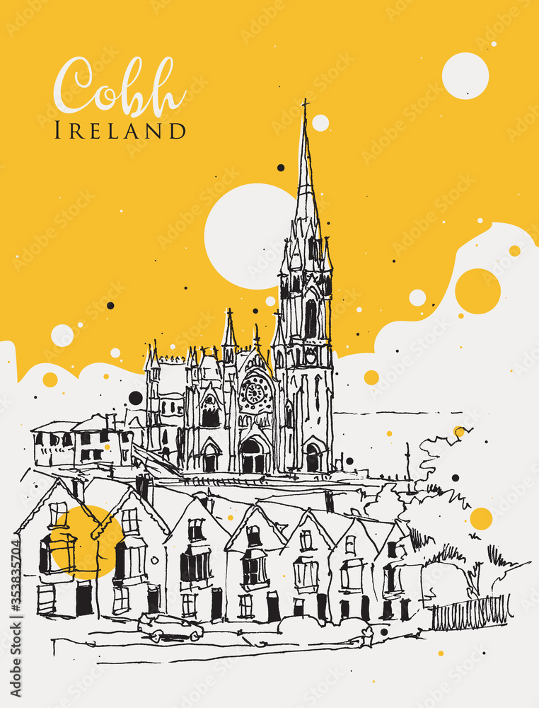 Poster Drawing sketch illustration of Cobh, Ireland – Wall Art | UkPosters