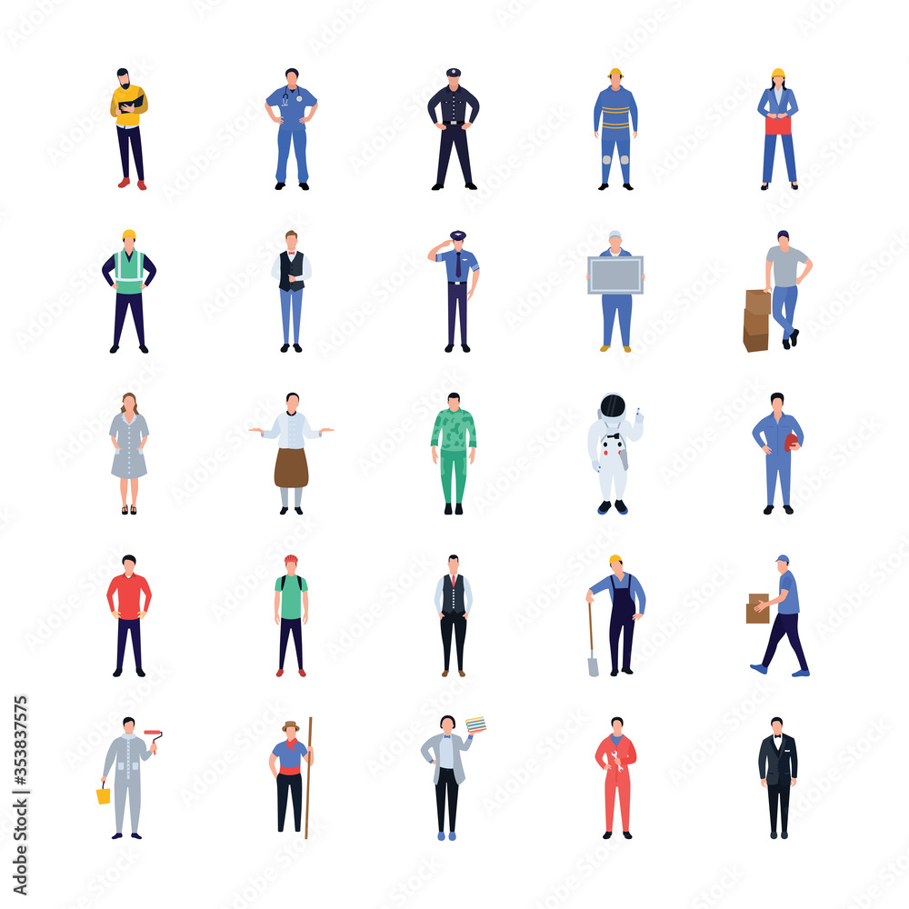 Professions Flat Icons Design Stock Illustration | Adobe Stock