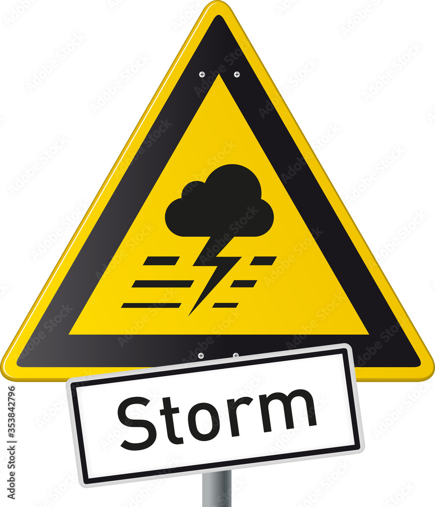 Vetor do Stock: Schild Storm warning gelb mit Piktogramm Sturm | Adobe ...