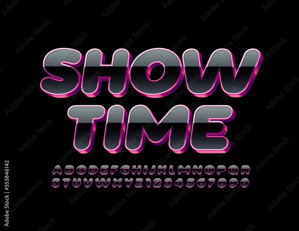 Vector trendy poster Show Time. Glossy Black and Pink Font. Luxury ...