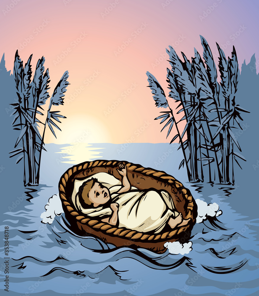Little Moses in a basket. Vector drawing Stock Vector | Adobe Stock