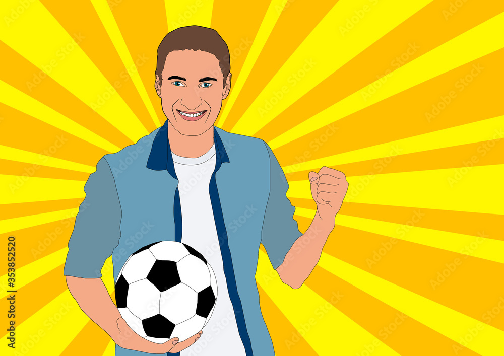 Man plays football, soccer player, man kicks a soccer ball illustration ...