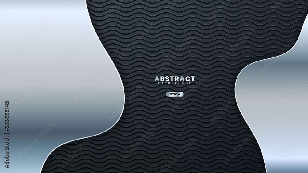 Abstract silver line banner on dark grey Metallic curve design modern ...
