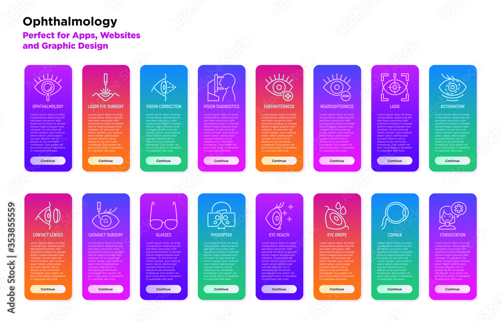 Ophthalmology template for mobile user interface with thin line icons ...
