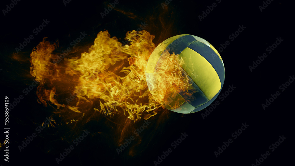Volleyball ball in fire, isolated dark background. 3d render. Stock ...
