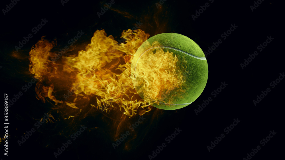 Tennis ball in fire, isolated dark background. 3d render. Stock Photo ...