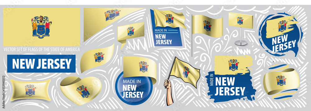 Vector set of flags of the American state of New Jersey in different ...