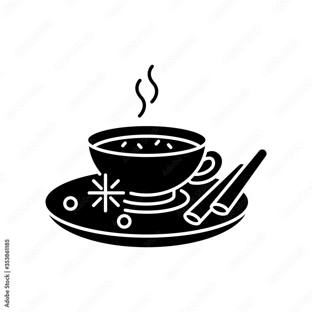 Masala chai black glyph icon. Indian tea with spices and herbs ...