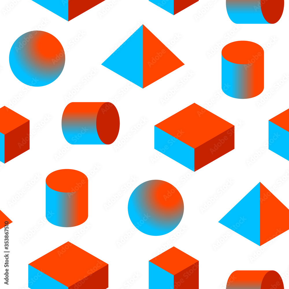 Isometric 3D shapes seamless pattern. Repetitive vector illustration of ...