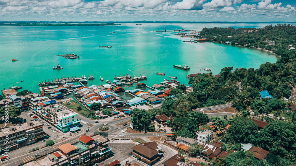 An aerial panorama view of Sandakan Town at Sabah. Sandakan is a city ...