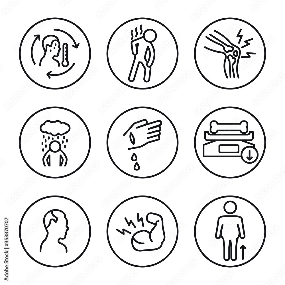 Vitamin D deficiency symptoms thin line icon set. Vector. Stock Vector ...