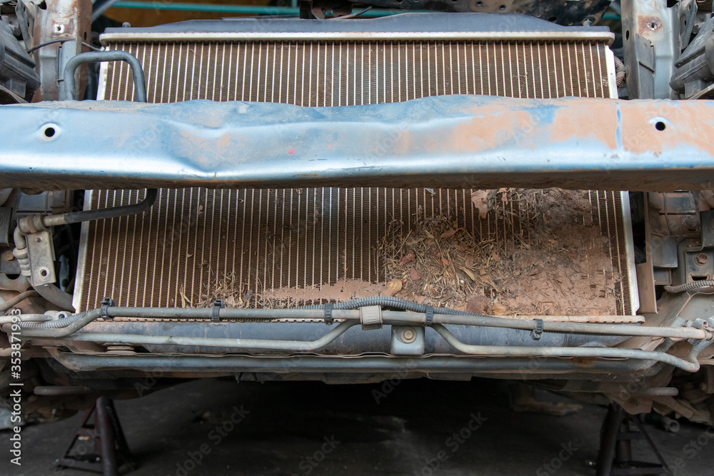 Parts of car's engine, car's engine in fixed process, rusty metal ...